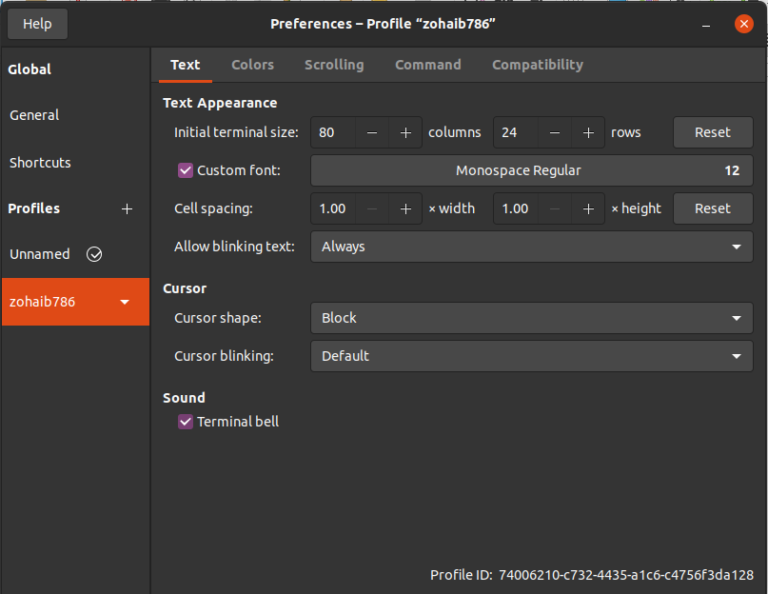 Ubuntu Change Terminal Font Size & Color - Fedingo